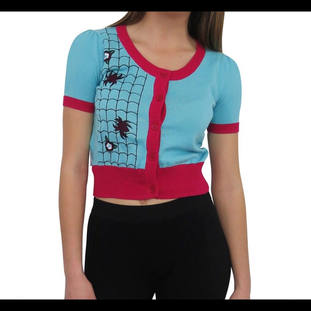 Marvel Spider Gwen Vintage Crop Cardigan Sweater - Gem